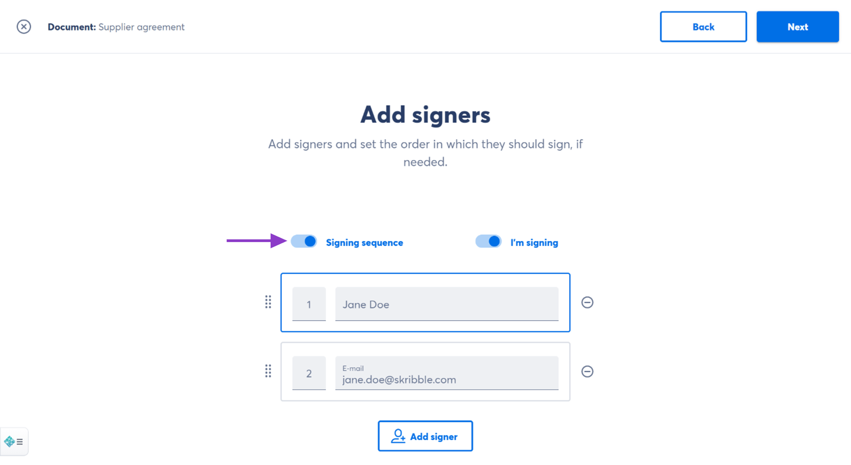 Setting a signature sequence