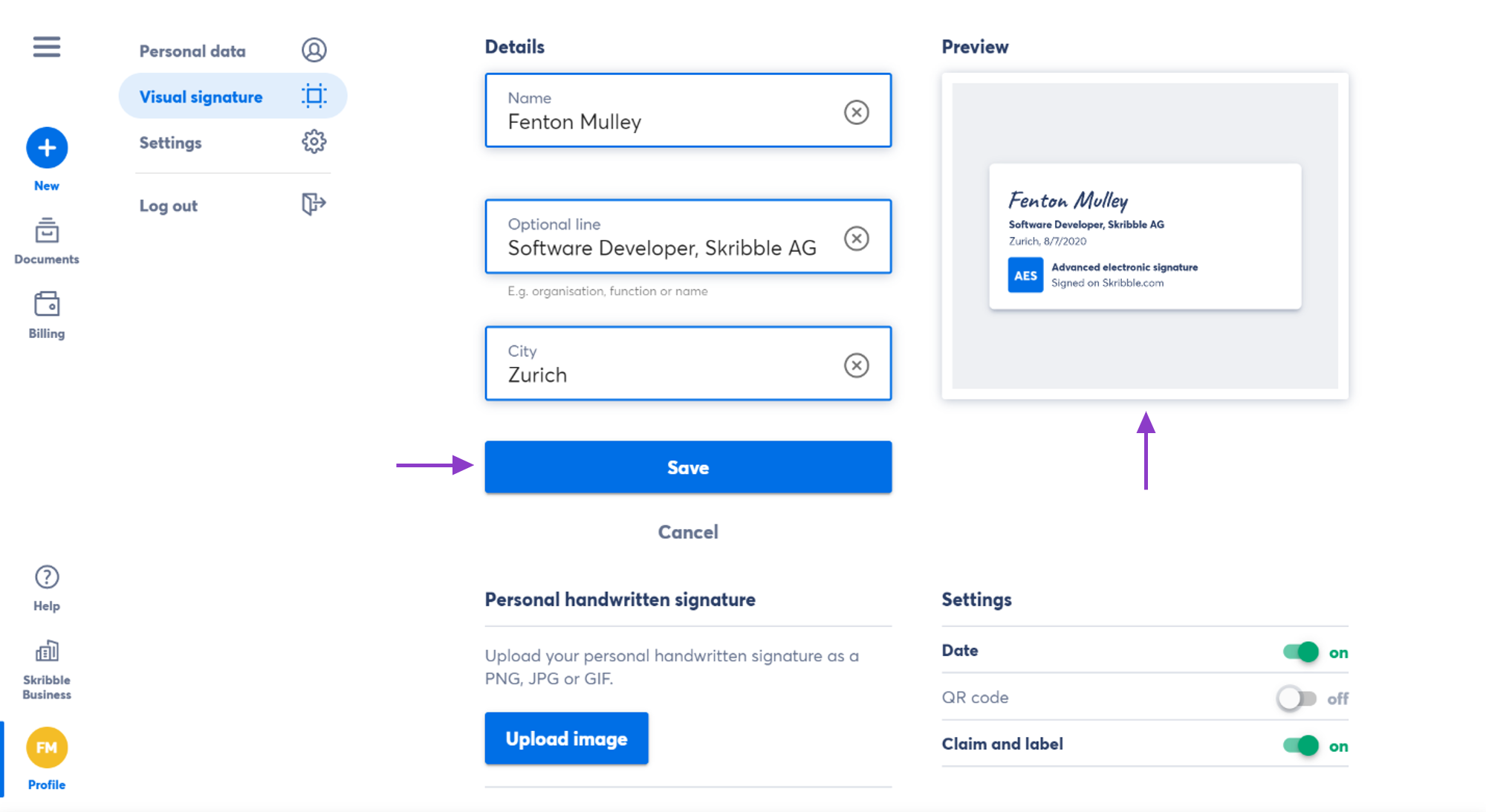 Creating visual signature